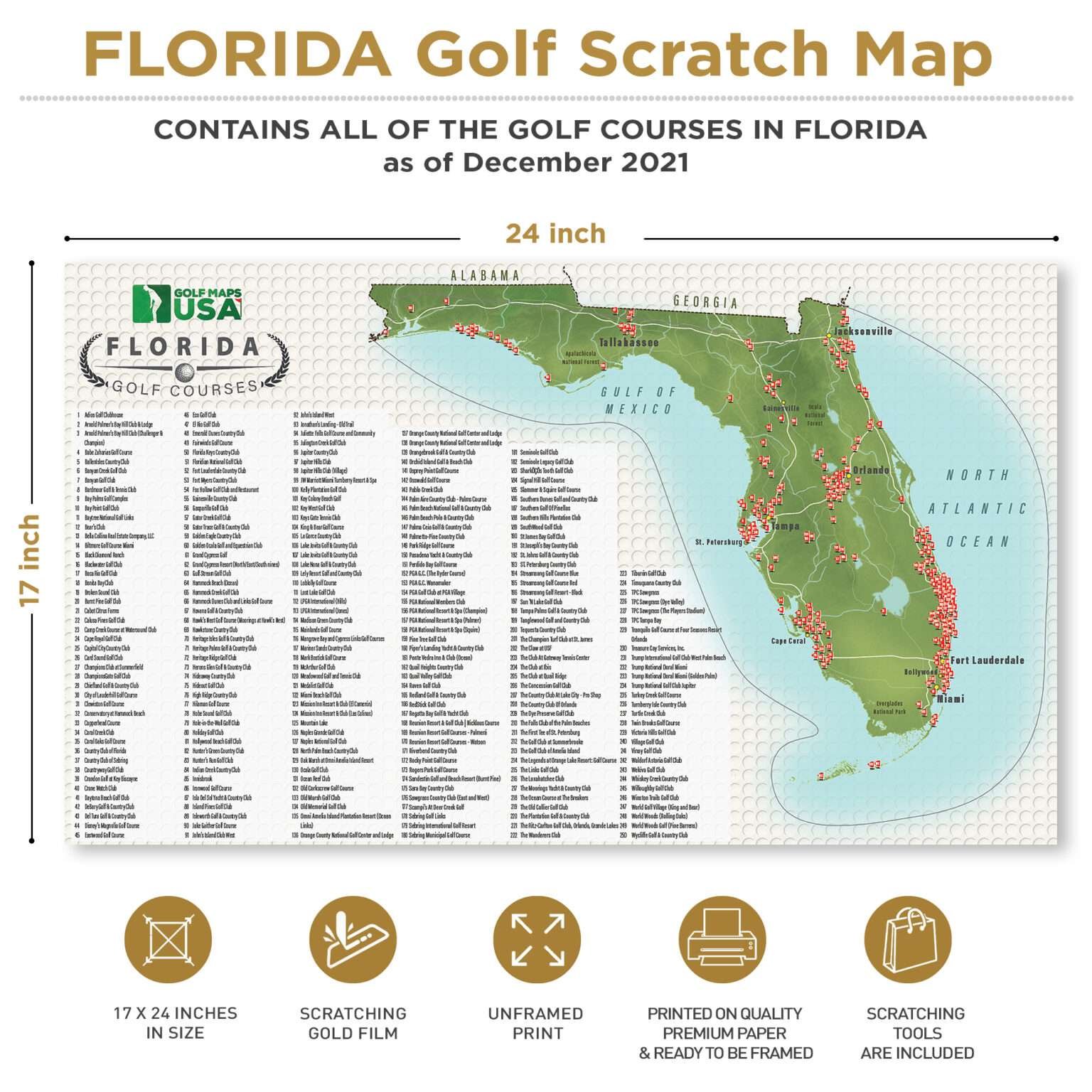 Florida Golf Course Scratch Off Map - Golf Maps USA